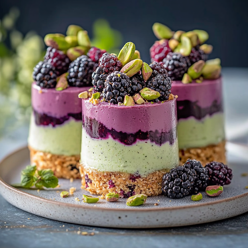Pistachio & Blackberry Cheesecake Towers