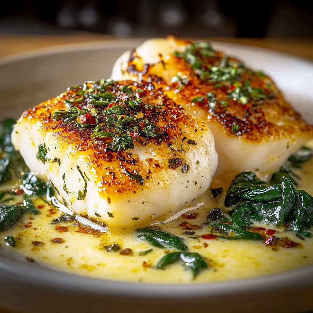 Pan-Seared Cod with Garlic Cream Sauce
