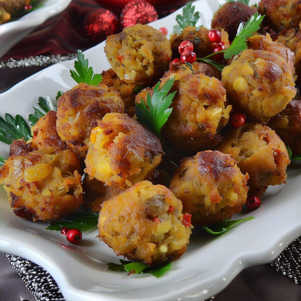 Savory Cornbread Stuffing Balls with Sausage & Jalapeño