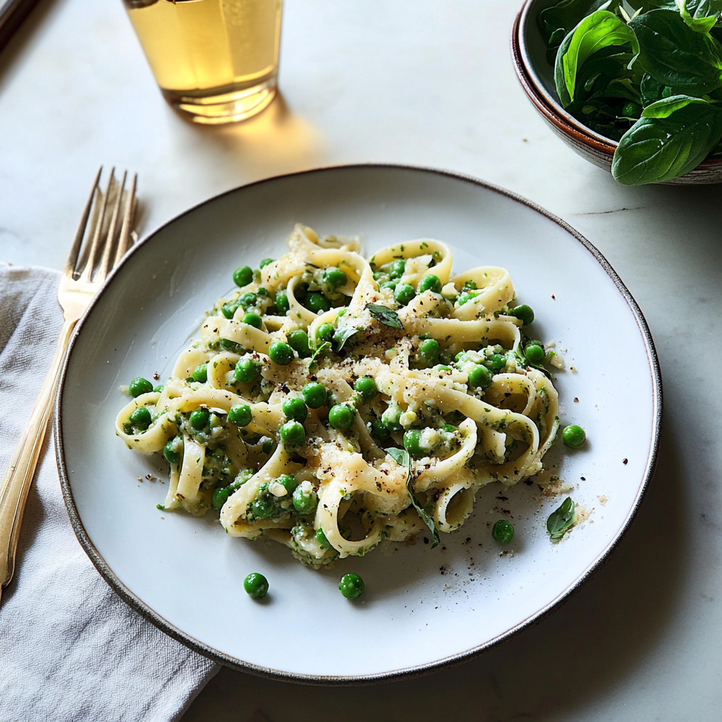 Pasta With Green Pea Sauce & Lots of Pecorino