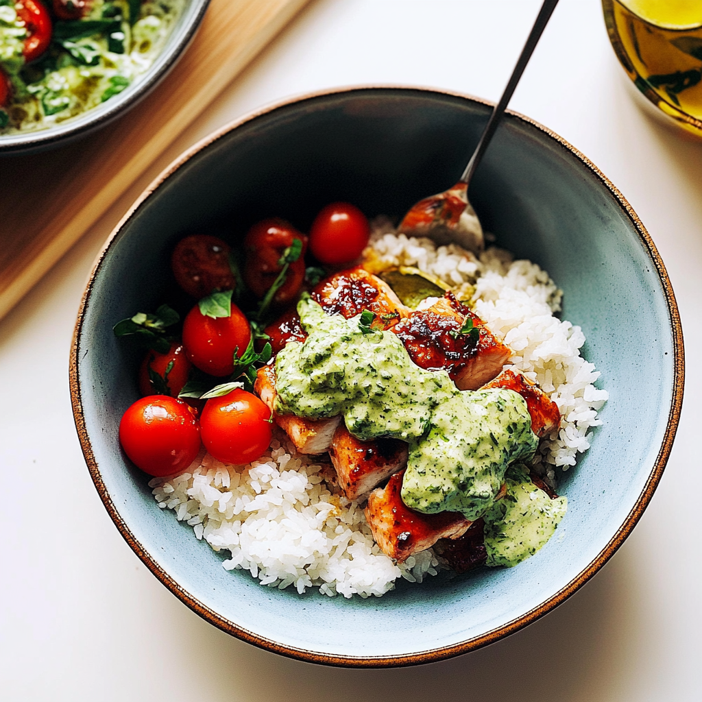 Salmon with Basil Sauce and Tomato Salad