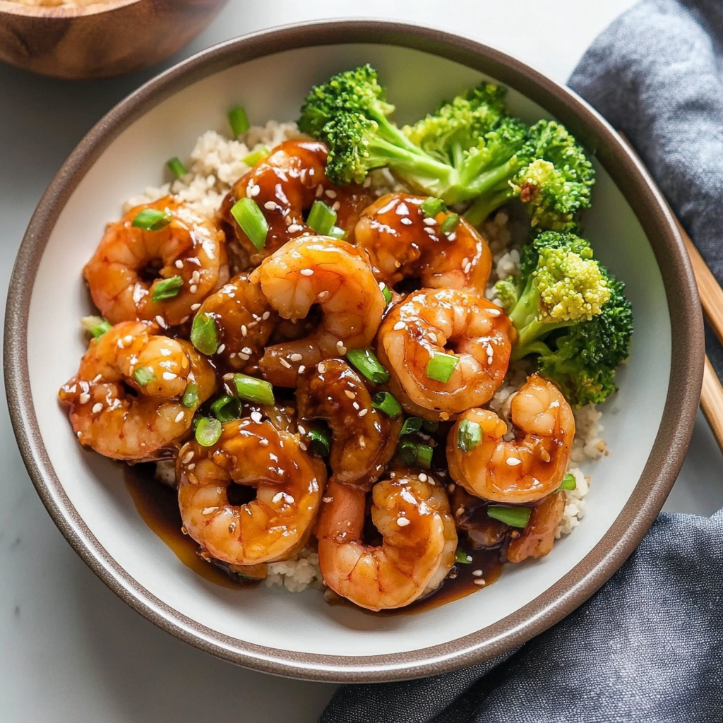 Sticky Garlic Sesame Shrimp Bowls