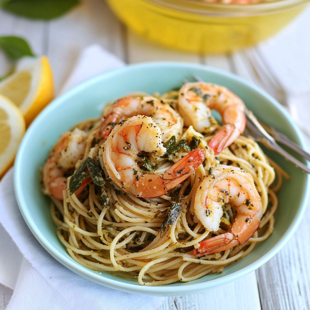 Zesty Lemon Basil Shrimp Spaghetti