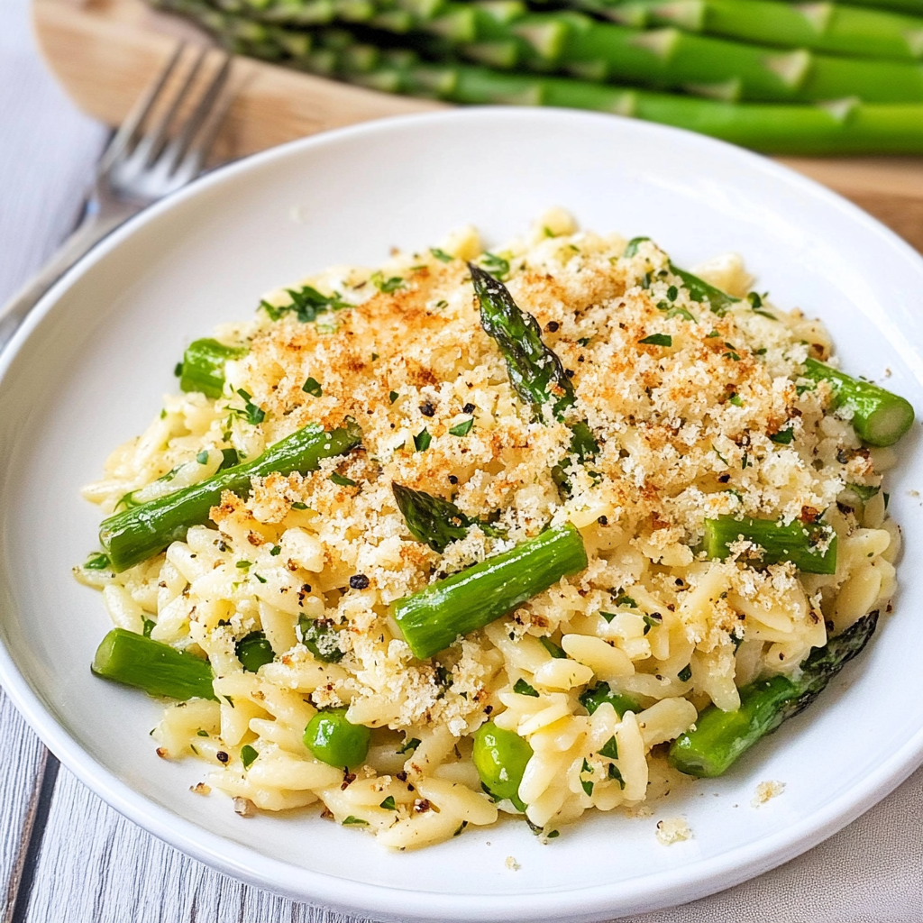 Lemony Orzo With Asparagus and Garlic Bread Crumbs